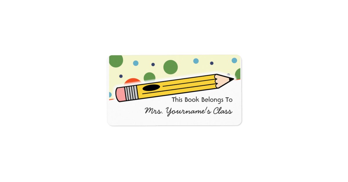 Pencil & Polka Dots School Book Label | Zazzle
