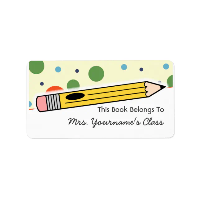 Pencil & Polka Dots School Book Label | Zazzle