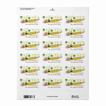 Pencil & Polka Dots School Book Label | Zazzle