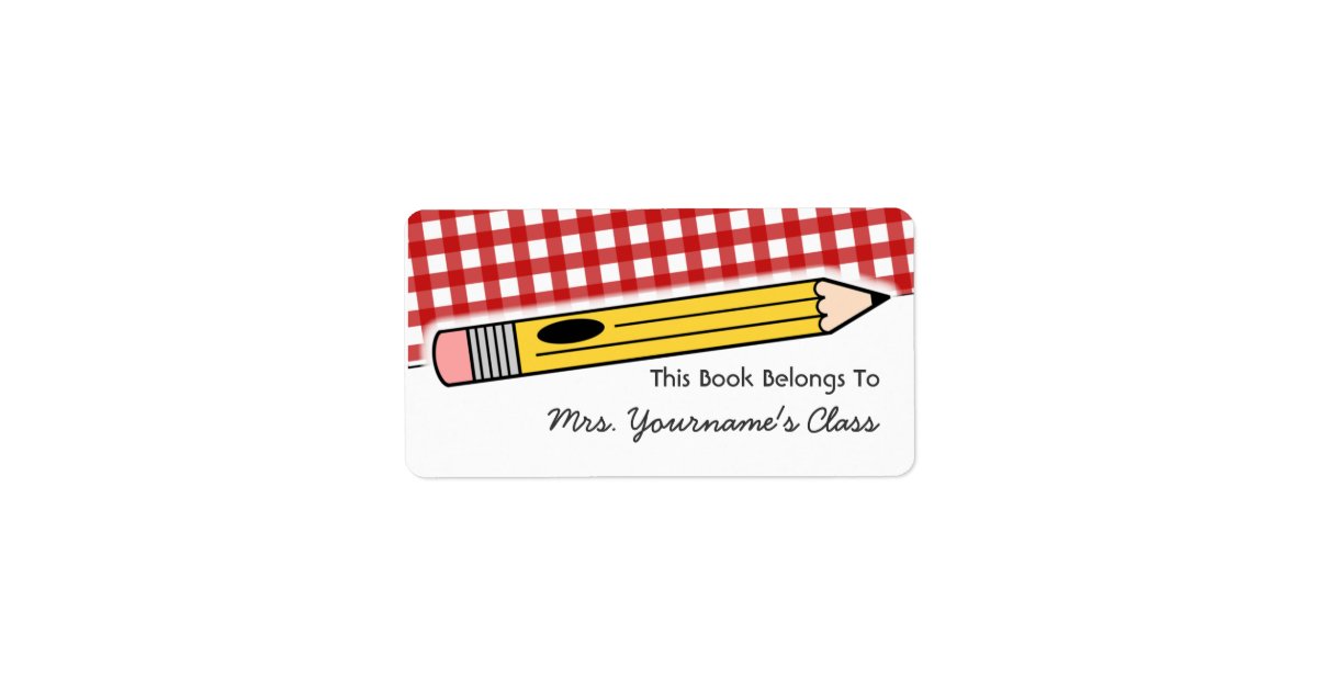 Pencil & Red Gingham School Book Label | Zazzle