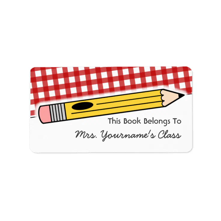 Pencil & Red Gingham School Book Label | Zazzle