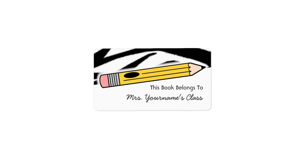 Pencil & Zebra Print School Book Label | Zazzle