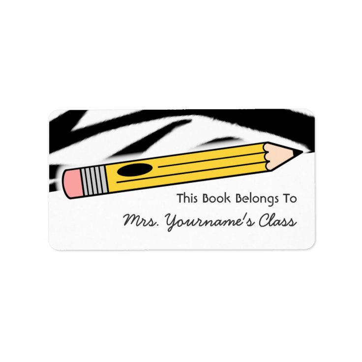 Pencil & Zebra Print School Book Label | Zazzle