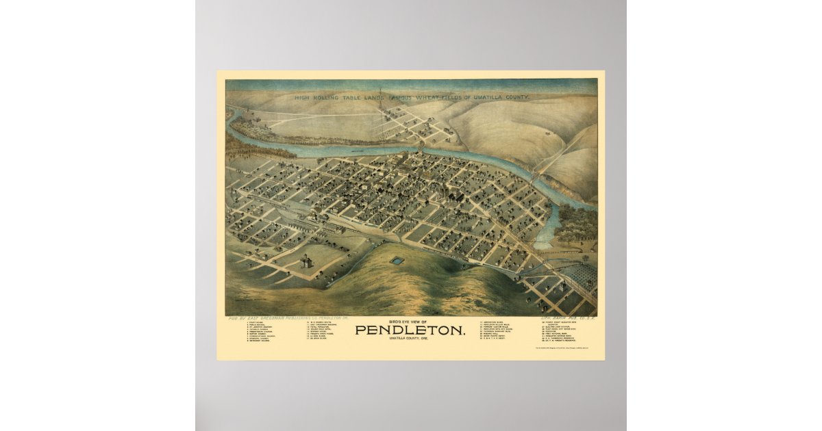 Pendleton, OR Panoramic Map - 1890's Poster | Zazzle