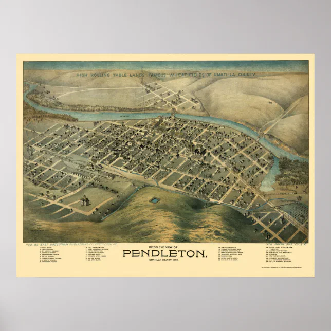 Pendleton, OR Panoramic Map - 1890's Poster | Zazzle