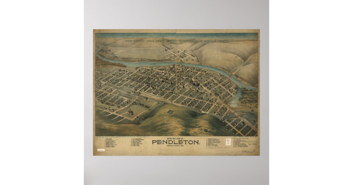 Pendleton Oregon 1890 Antique Panoramic Map Poster | Zazzle
