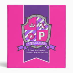 Penelope name meaning knight shield P letter pink 3 Ring Binder | Zazzle