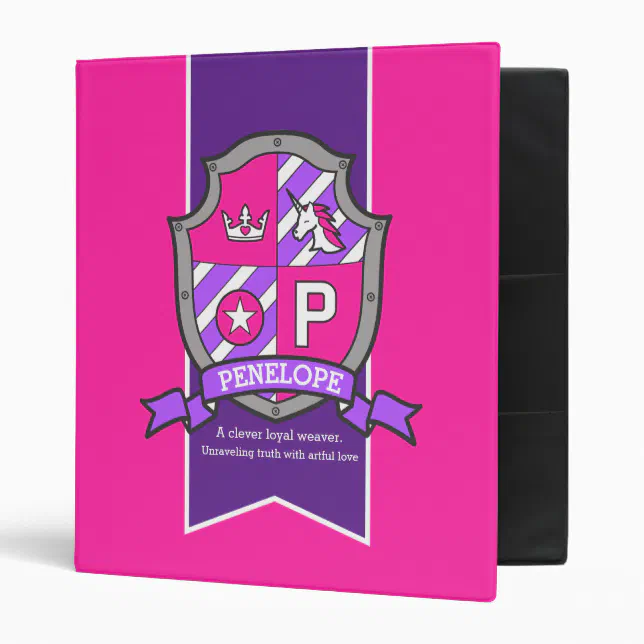 Penelope name meaning knight shield P letter pink 3 Ring Binder | Zazzle