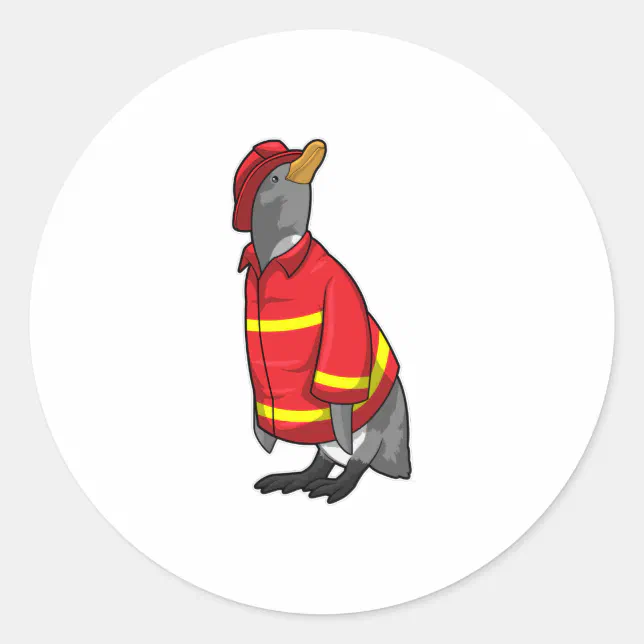 Penguin as Firefighter with Helmet Classic Round Sticker | Zazzle
