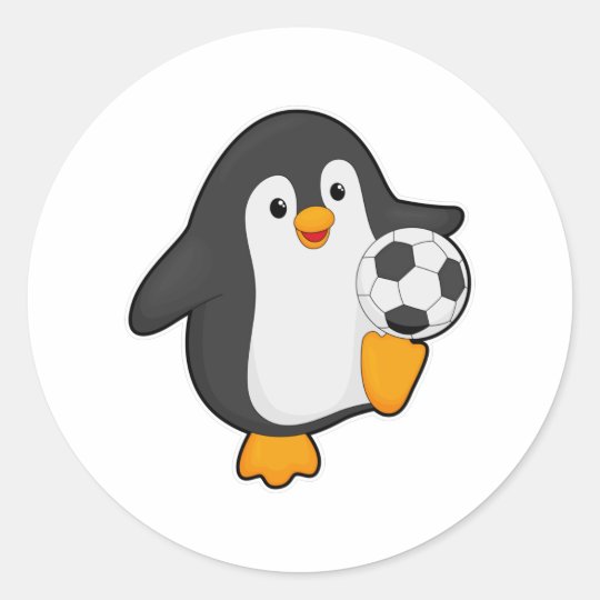 Penguin as Soccer player with Soccer ball Classic Round Sticker ...