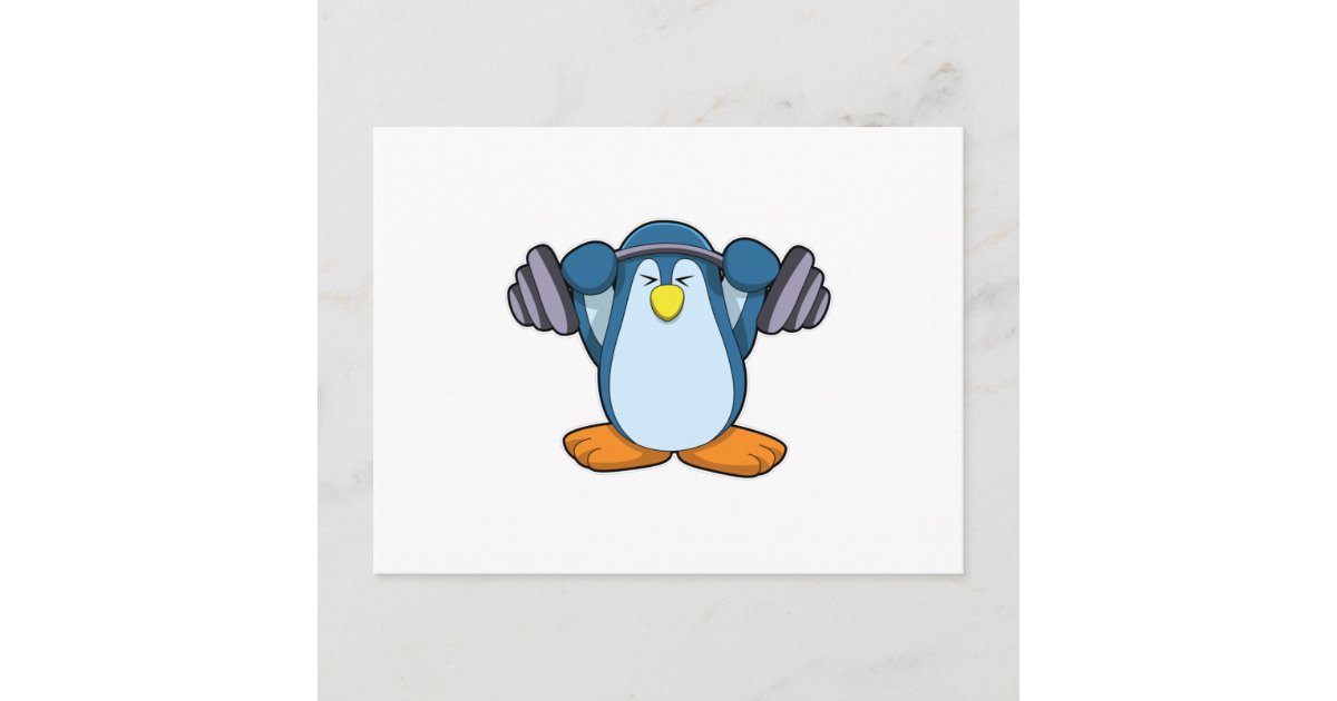 Penguin at Bodybuilding with Dumbbells Postcard | Zazzle