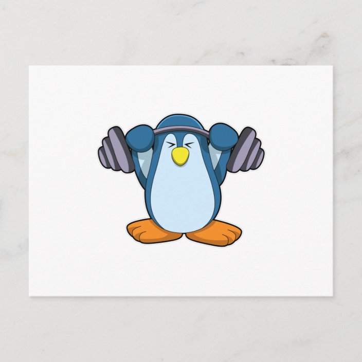 Penguin at Bodybuilding with Dumbbells Postcard | Zazzle.com