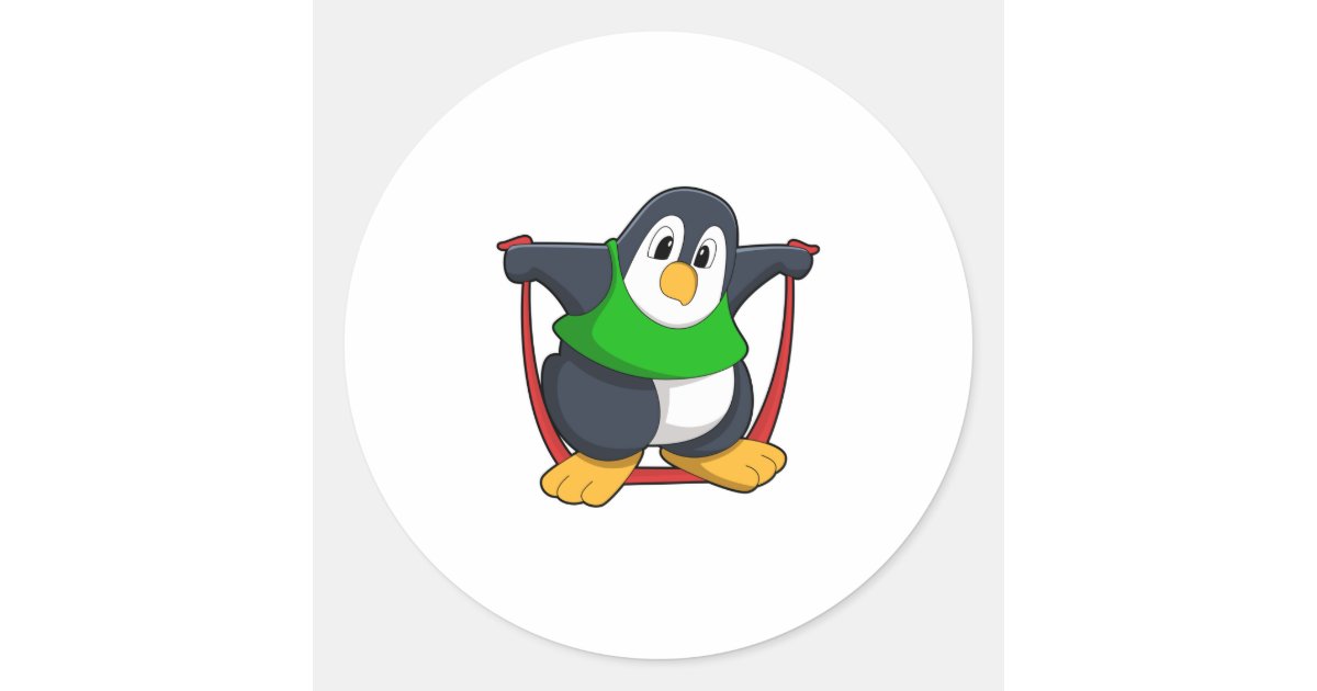 Penguin at Fitness with Skipping rope.PNG Classic Round Sticker | Zazzle