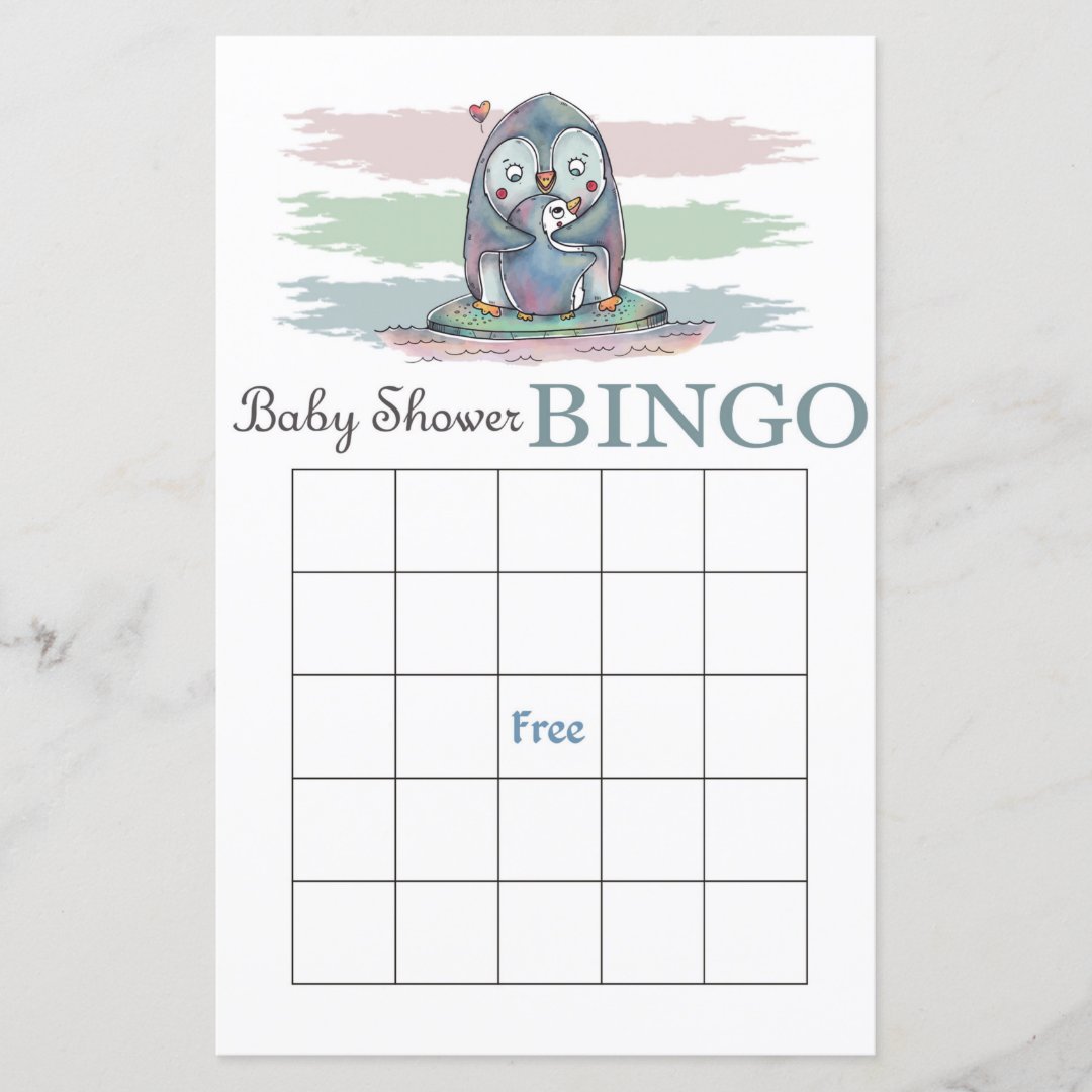 Penguin baby shower bingo card | Zazzle