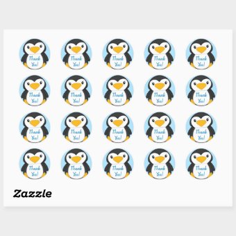 Penguin Baby Shower Blue Classic Round Sticker | Zazzle
