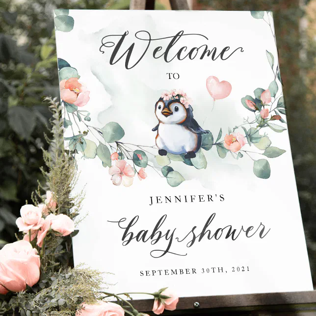 Penguin Baby Shower Welcome Sign | Zazzle