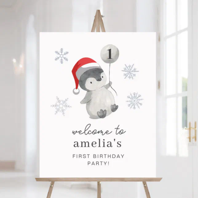 Penguin Balloon 1st Birthday Welcome Sign | Zazzle