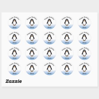 Penguin birthday party thank you favor stickers | Zazzle
