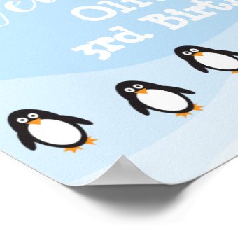 Penguin birthday welcome sign poster - large | Zazzle