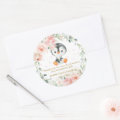 Penguin Blush Floral Baby Shower Birthday Party Classic Round Sticker ...