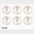 Penguin Blush Floral Baby Shower Birthday Party Classic Round Sticker ...