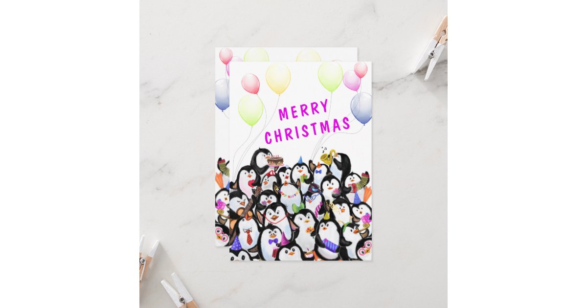 Penguin Christmas Card Happy Penguins Party | Zazzle
