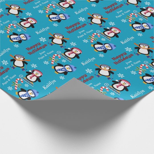Penguin Christmas Fun Personalized Wrapping Paper | Zazzle.com