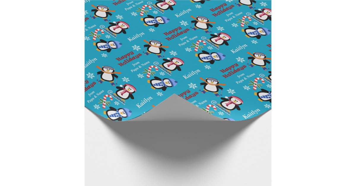 Penguin Christmas Fun Personalized Wrapping Paper | Zazzle.com