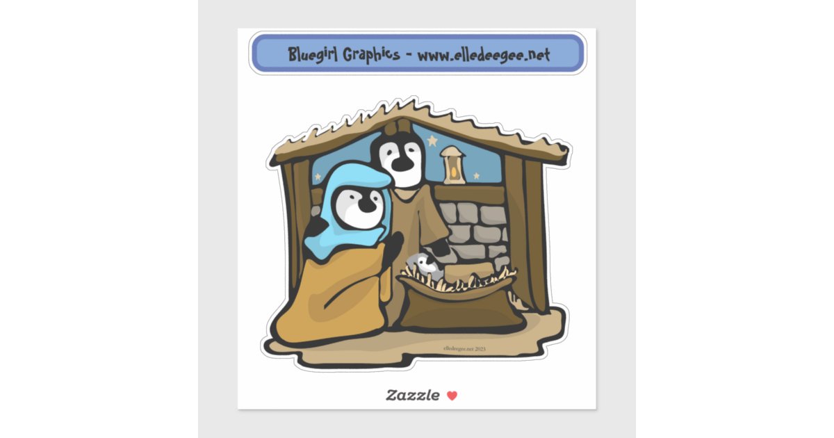 Penguin Christmas Nativity Sticker | Zazzle