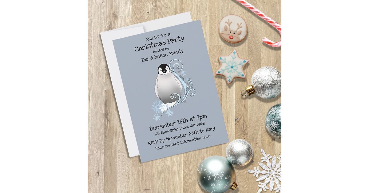 Penguin Christmas Party Invitation | Zazzle
