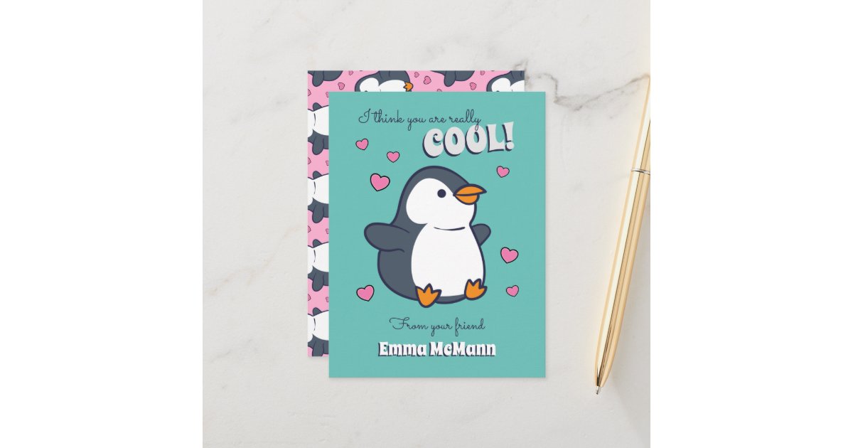 Penguin Classroom Valentine Cute Kids Card | Zazzle