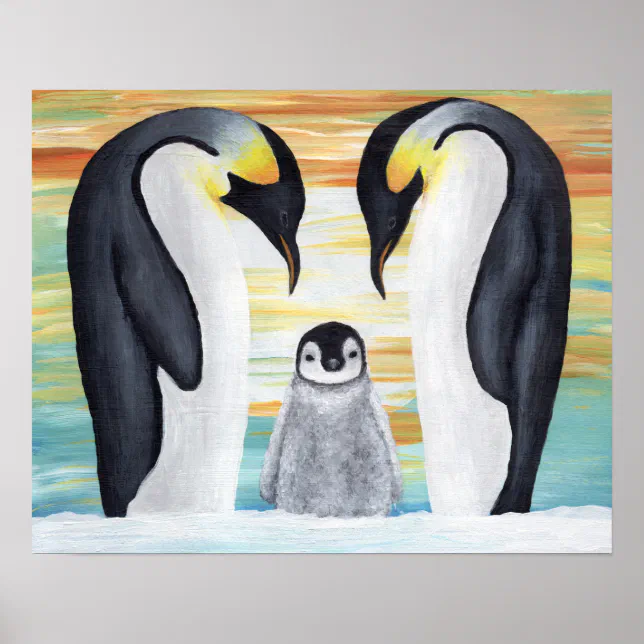 Penguin Family with Baby Penguin Poster | Zazzle