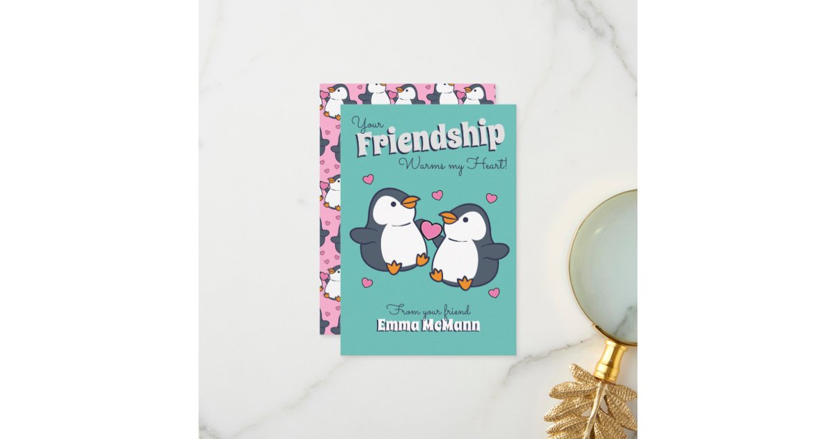 Penguin Friendship Classroom Valentine Card | Zazzle