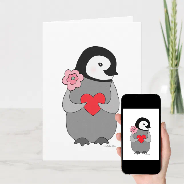 Penguin Greeting Card Valentine's Day Cute Penguin | Zazzle