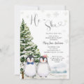Penguin He or She Evergreen Winter Gender Reveal Invitation | Zazzle