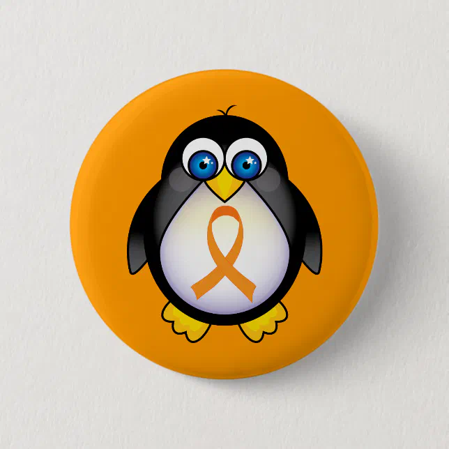 Penguin Orange Ribbon Of Awareness Gift Pinback Button | Zazzle