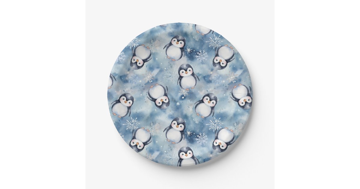 Penguin Pattern Baby Shower Plates | Zazzle