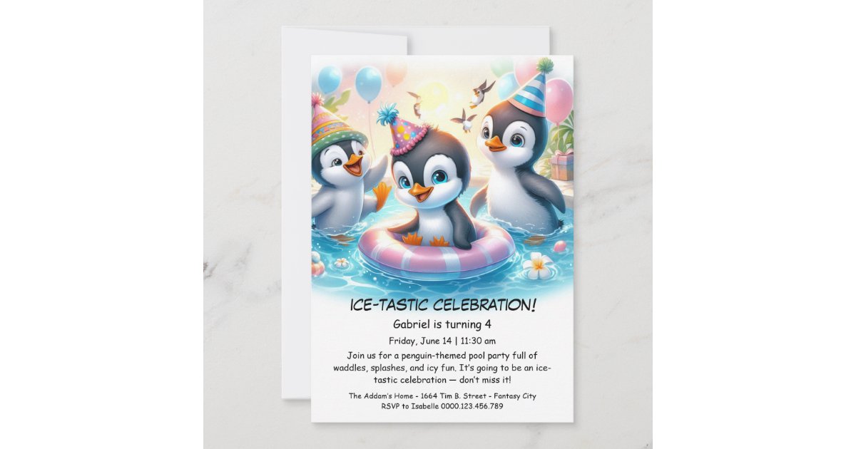 Penguin Pool Party Birthday Invitation | Zazzle