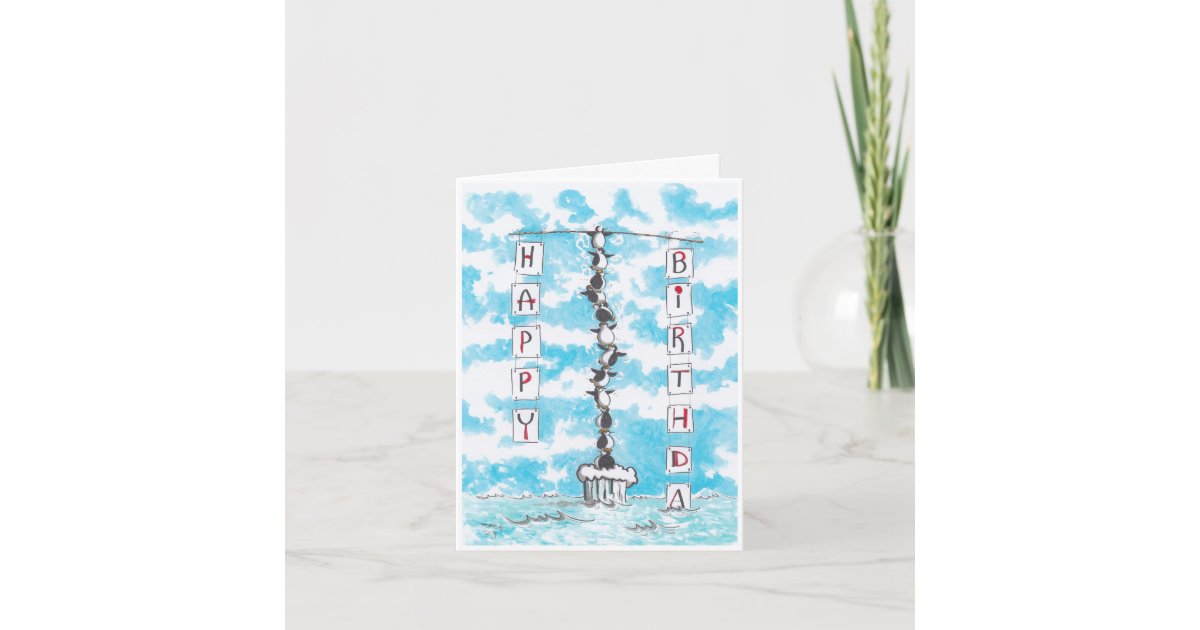 Penguin Pyramid Birthday Card | Zazzle