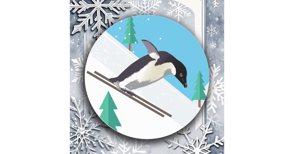 Penguin Skiing Fun Winter Kids Crafts Snow Sports Classic Round Sticker ...