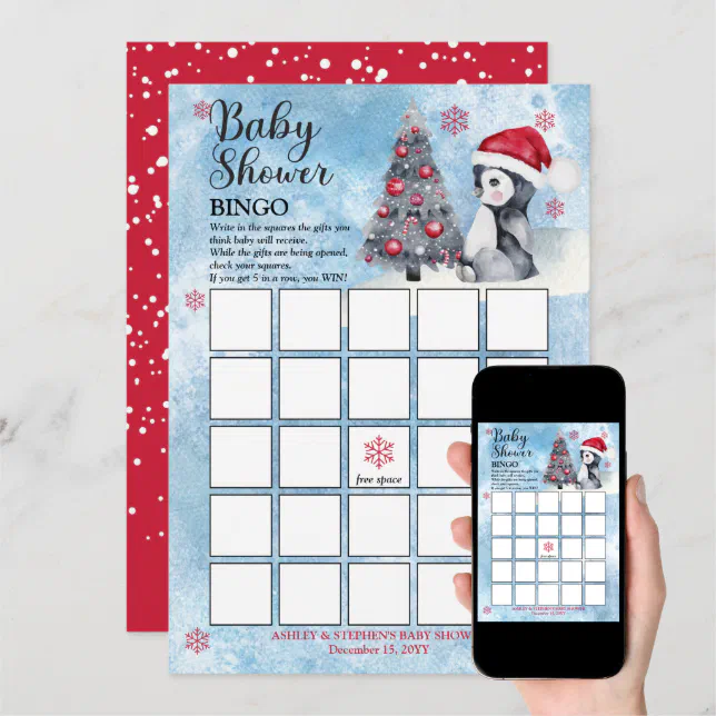 Penguin Snowman Winter Boy Baby Shower Bingo Card | Zazzle