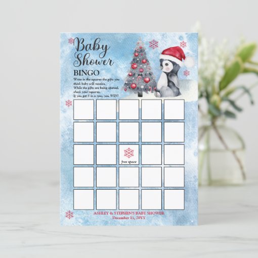 Penguin Snowman Winter Boy Baby Shower Bingo Card | Zazzle