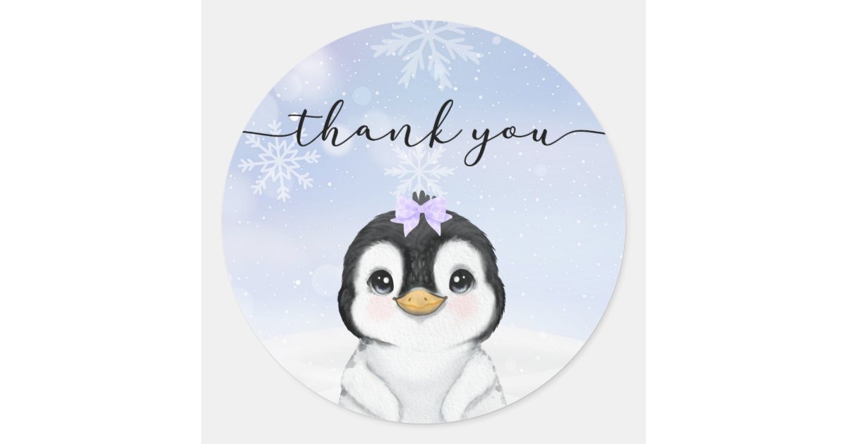 Penguin Thank you Favor Classic Round Sticker | Zazzle