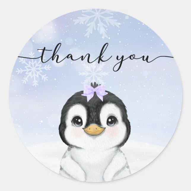 Penguin Thank you Favor Classic Round Sticker | Zazzle