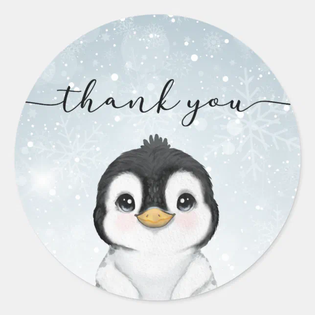 Penguin Thank you Favor Classic Round Sticker | Zazzle