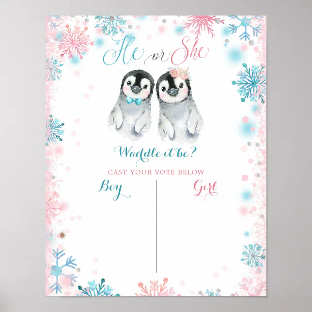 Penguin Winter Gender Reveal Voting Board Poster | Zazzle Penguin Winter Gender Reveal Voting Board Poster | Zazzle