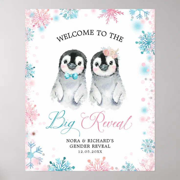 Penguin Winter Gender Reveal Welcome Sign Card | Zazzle