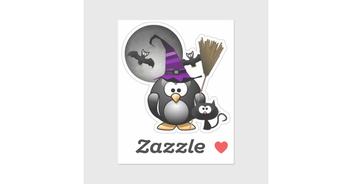 Penguin Witch Halloween Sticker | Zazzle