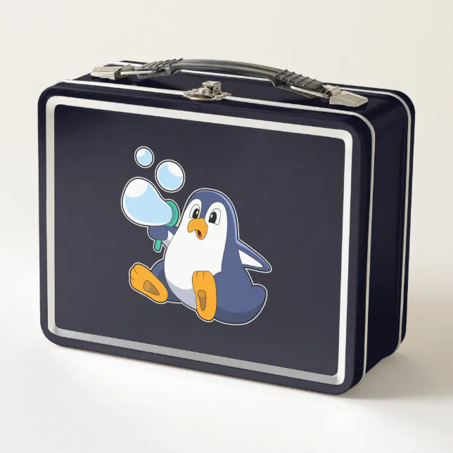 Penguin with Soap bubbles.PNG Metal Lunch Box | Zazzle
