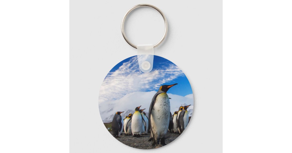 Penguins Marching Blue Sky Keychain | Zazzle